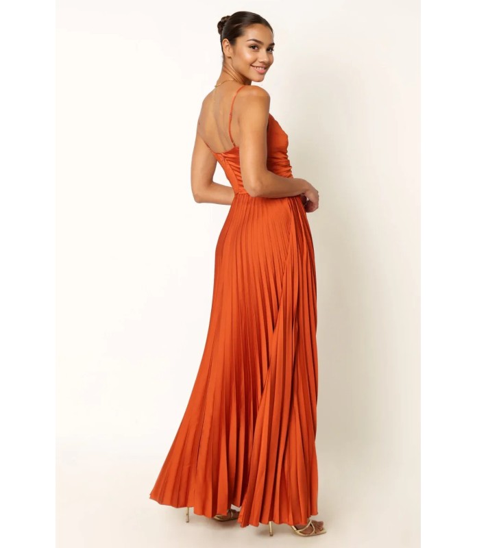 robe longue plissée orange bronze Tailles S